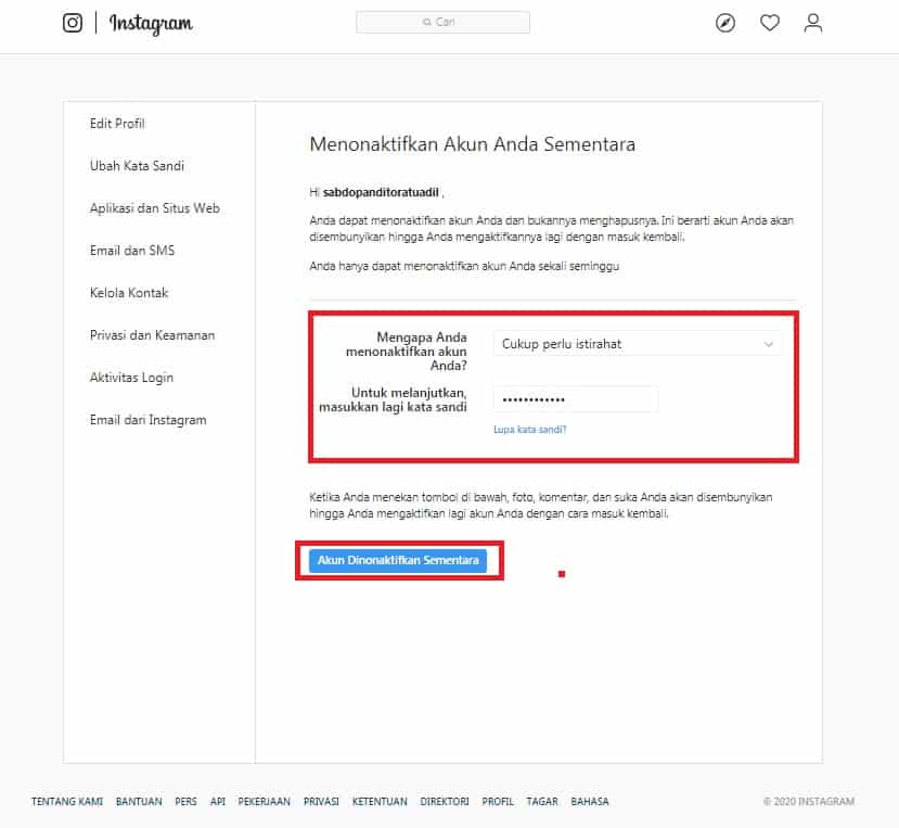 Cara Menonaktifkan Instagram Sementara